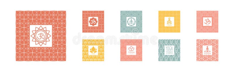 Yoga Icon and Square Emblem with Lotus Zen Symbol Vector Set Stock ...
