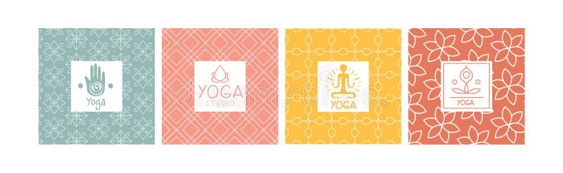 Yoga Icon and Square Emblem with Lotus Zen Symbol Vector Set Stock ...