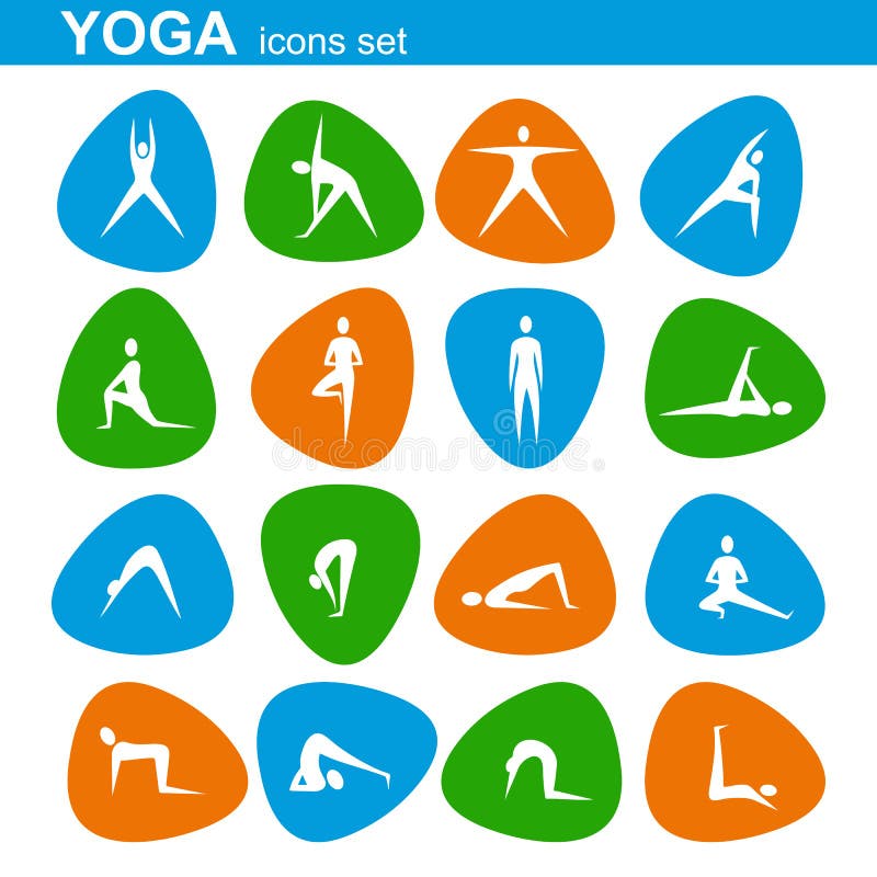 Yoga Meditation Exercise Stretching People Icons Set. Stock ...