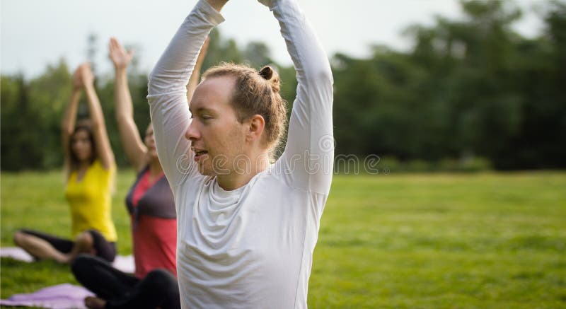 The Yoga Instructor is Relaxed after Classes with the Group Stock Image ...