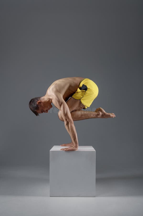 Male Yoga in a Difficult Pose on Hands, Meditation Stock Image - Image ...