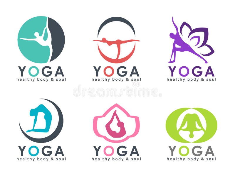 Yoga Logo with Abstract Human Playing Yoga Posture Vector Set Design ...