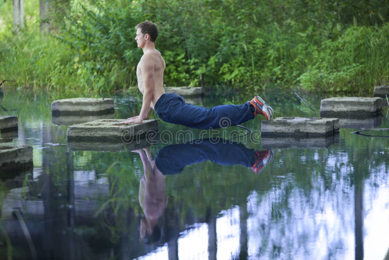 Yoga - Man and His Reflection in Water Stock Image - Image of lifestyle ...