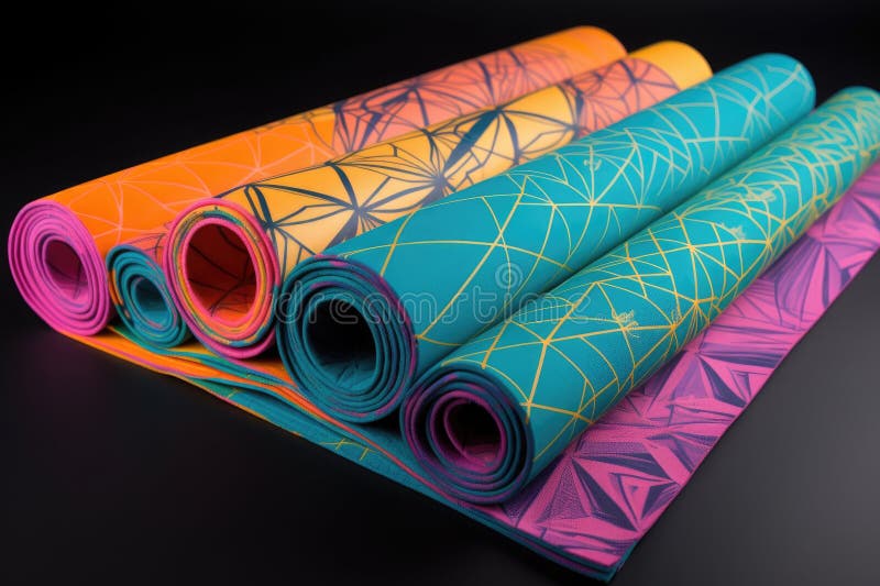 Yoga Mat with Geometric Patterns and Vibrant Colours Stock Illustration ...