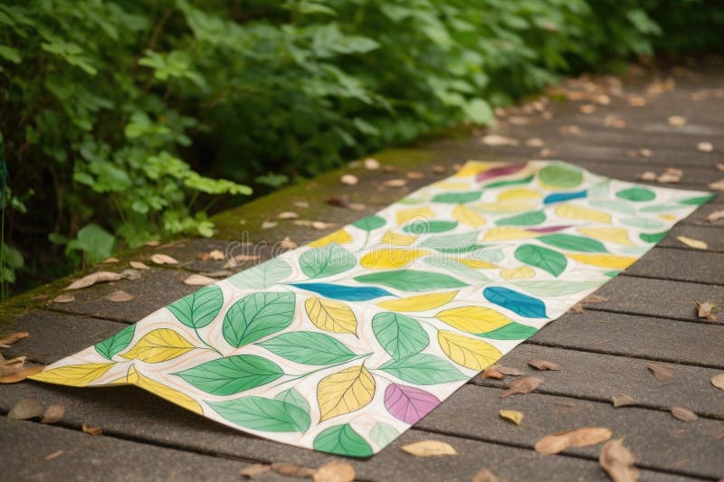 Yoga Mat with Pattern of Leaves, Symbolizing Connection To Nature Stock ...