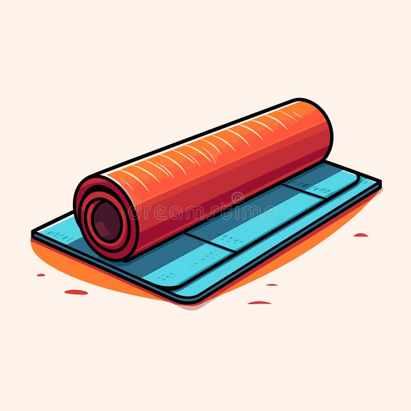 Vector of a Rolled Up Yoga Mat on Top of a Colorful Mat, Ready for a ...