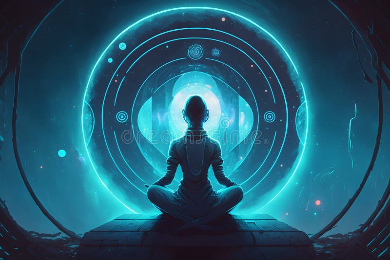 Yoga Meditation In Lotus Pose With Aura Spiritual Neural Network Ai