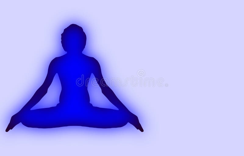 Yoga Meditation Pose with Blue Energy Aura Light on Light Blue ...