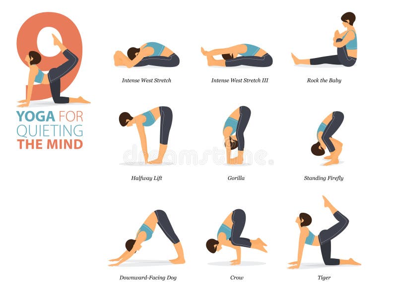 9 Yoga Poses or Asana Posture for Workout in Quieting Mind Concept ...