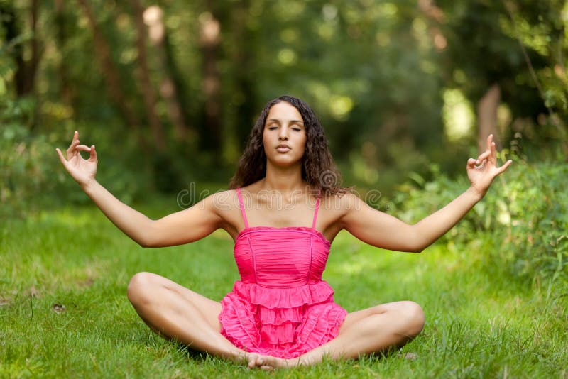Yoga in nature stock photo. Image of grass, meditating - 16221760