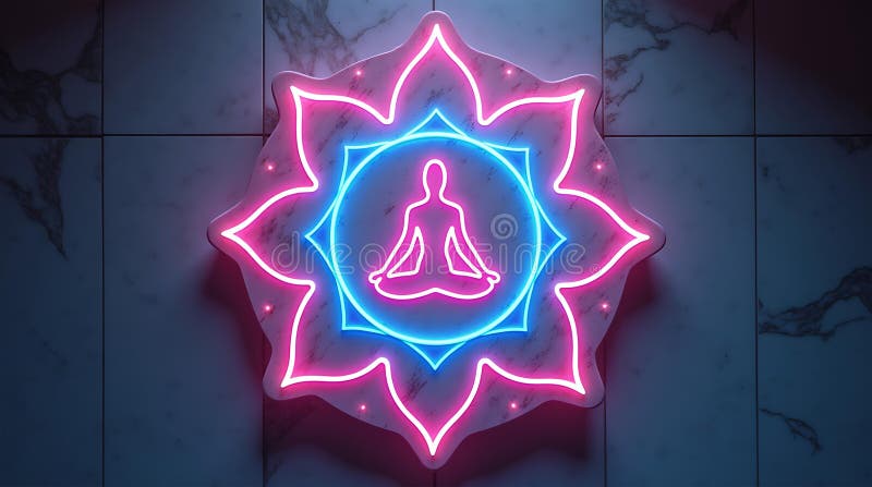 Yoga in Neon Light the Symbol of Modern Meditation Stock Image - Image ...