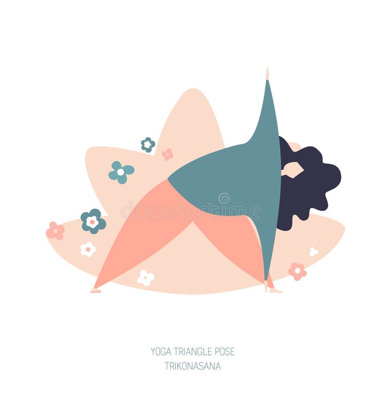 Vector Illustration of a Woman in the Triangle Yoga Pose. Cute Flat ...