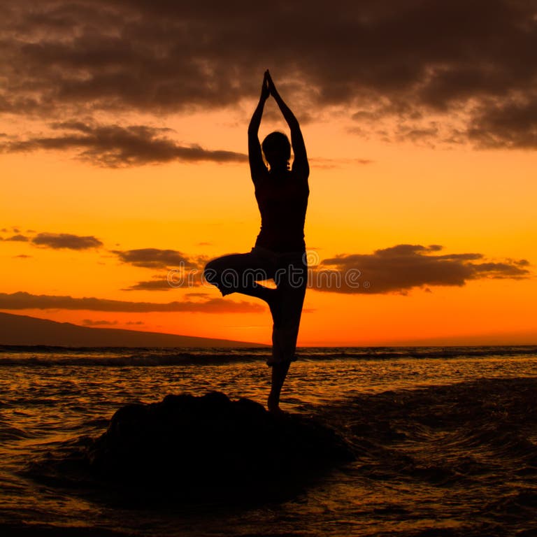 397 Woman Yoga Balance Sunset Ocean Mountain Stock Photos - Free ...