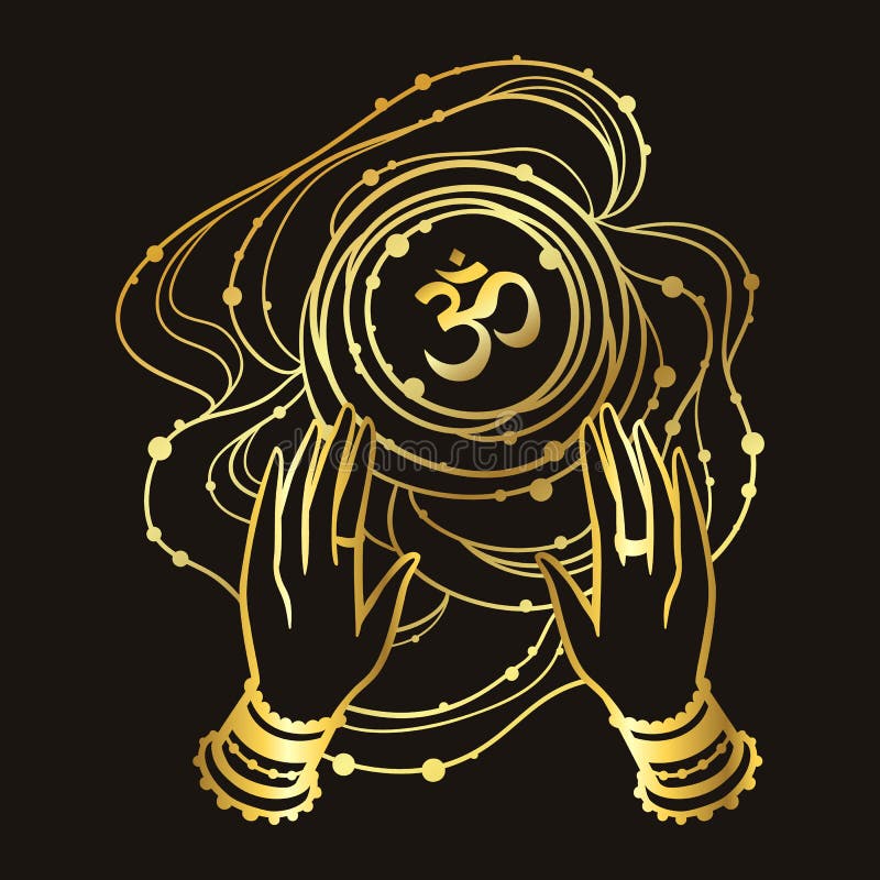 Yoga OM Namaste. Hands of Woman Elements. Vector Illustration on Ethnic ...