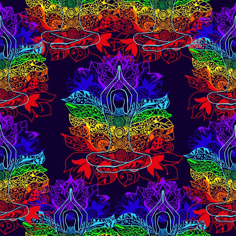 Seamless Pattern Girl in Yoga Pose Showing Fantasy Chakras. Stock ...