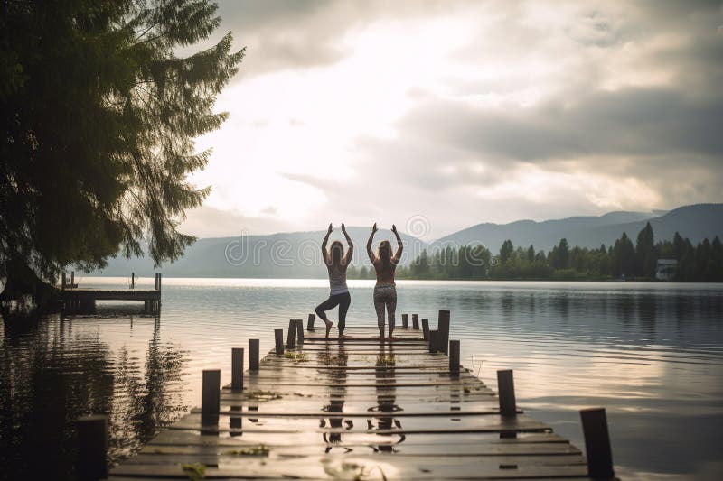 Yoga on a Peaceful Island in the Middle of a Lake, Experiencing ...