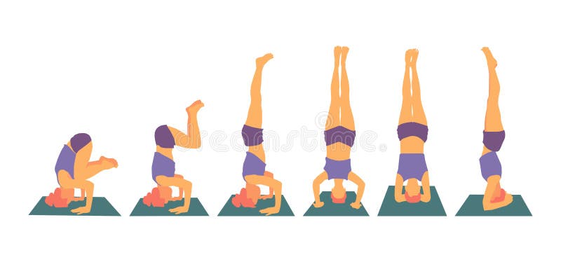 Yoga Pose Headstand Set of Variations. Vector Color Isolated Stock ...