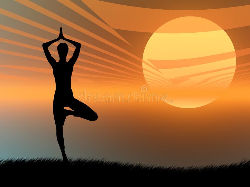 Yoga pose at sunset stock illustration. Illustration of health - 6813131