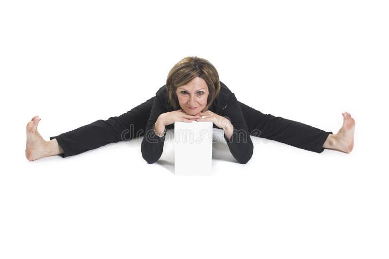 Yoga pose with white box stock image. Image of body, advertising - 1417793