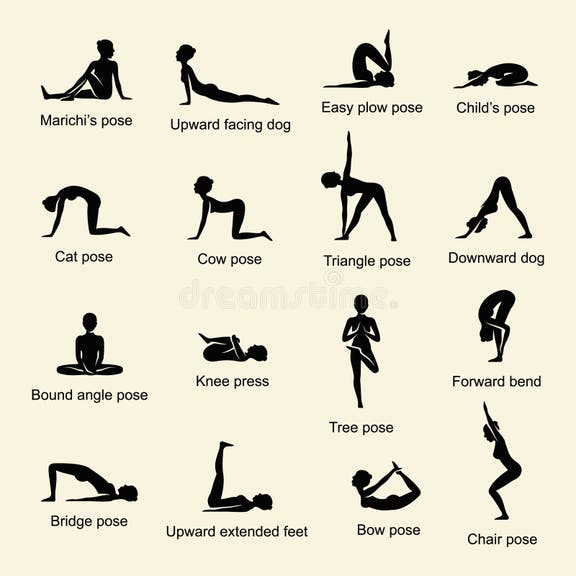 Yoga poserar symboler vektor illustrationer. Illustration av övning ...