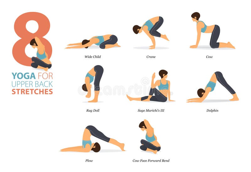 8 Yoga Poses Or Asana Posture For Workout In Back Stretches Concept