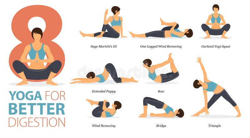 8 Yoga Poses Or Asana Posture For Workout In Better Digestion Concept