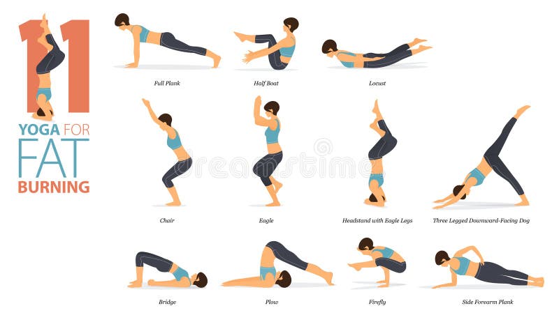 11 Yoga Poses Or Asana Posture For Workout In Fat Burning Concept
