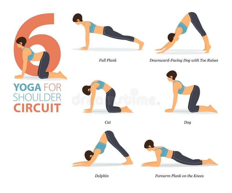 6 Yoga Poses Or Asana Posture For Workout In Shoulder Circuit Concept