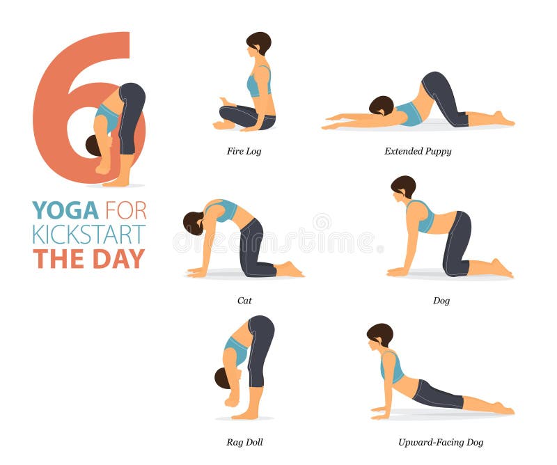 6 Yoga Poses Or Asana Posture For Workout In Start The Day Concept