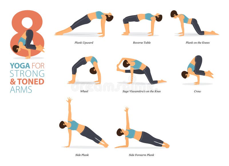 8 Yoga Poses Or Asana Posture For Workout In Strong Arms Concept Women