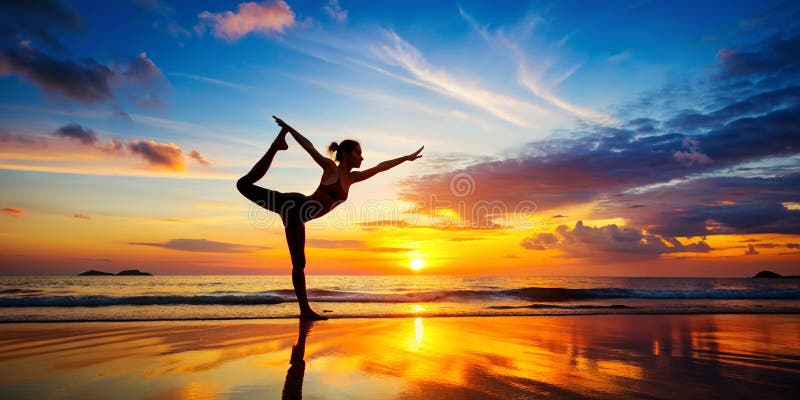 Yoga Poses for Flexibility and Strength Copy Space Beach Sunset Dynamic ...