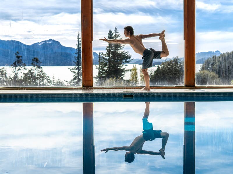 Yoga Poses by Pool stock image. Image of mountain, meditation - 154595525