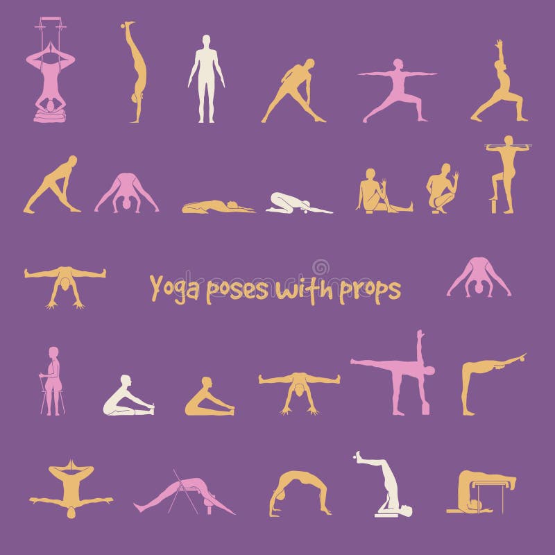 Yoga Poses With Props In Vector. Stock Vector - Illustration of ...