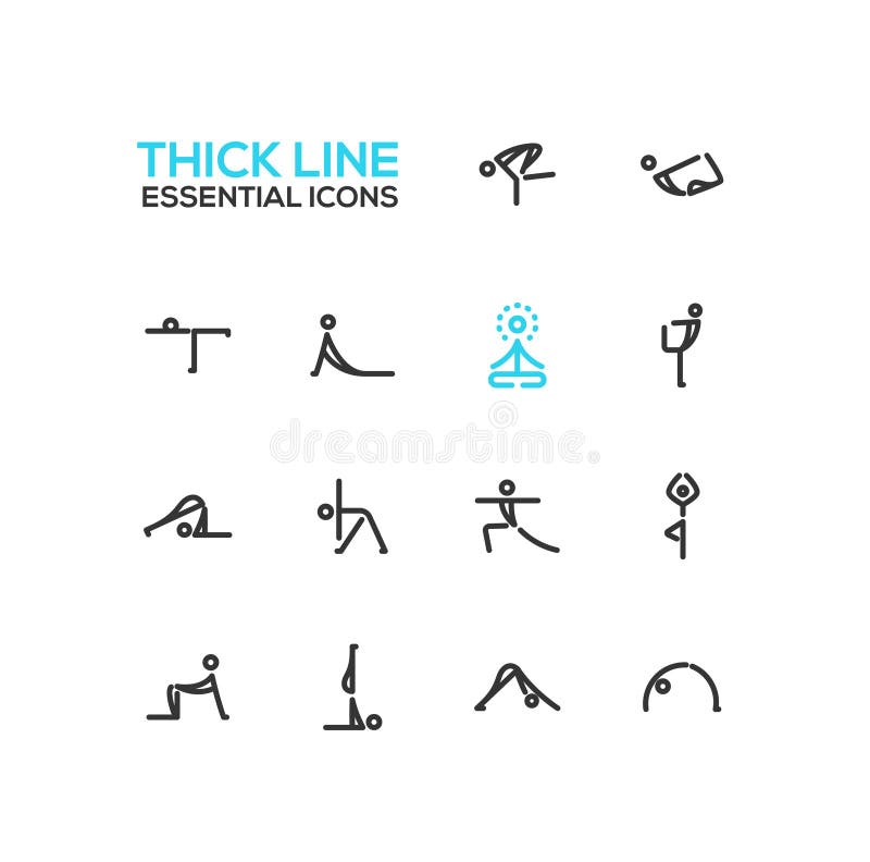 Yoga Poses - Thin Single Line Icons Set Stock Vector - Illustration of ...