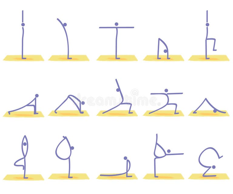 Inimalist Yoga Poses Illustration – Stick Figure Asana Collection Stock ...