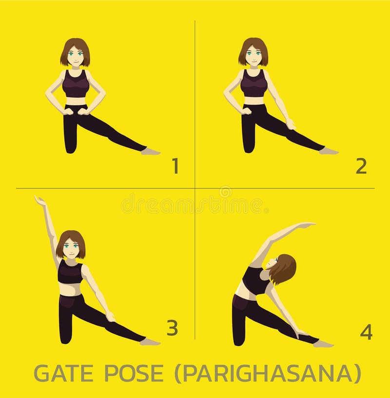 Gate Pose Parighasana Yoga Manga Tutorial How Cartoon Vector ...