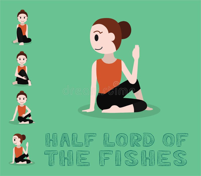 Yoga Tutorial Half Lord of the Fishes Cartoon Vector Illustration Stock ...