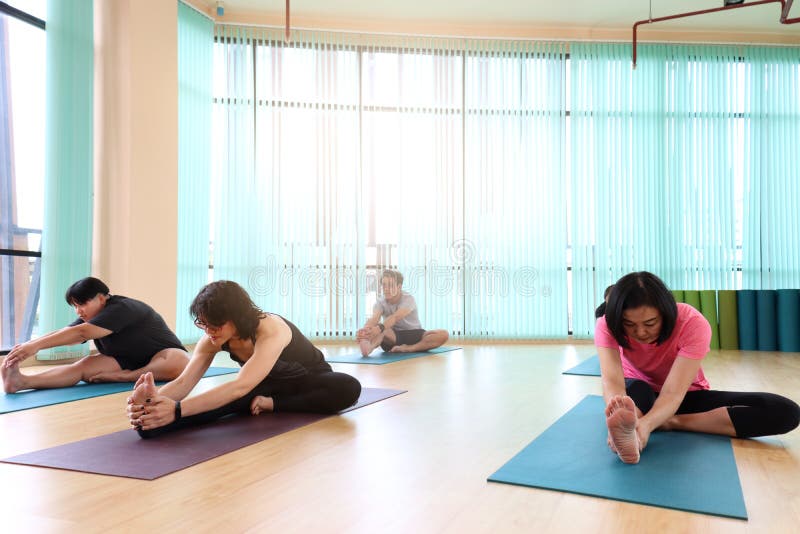 Yoga Practice Exercise Class, Group of Sporty People Practicing Yoga ...