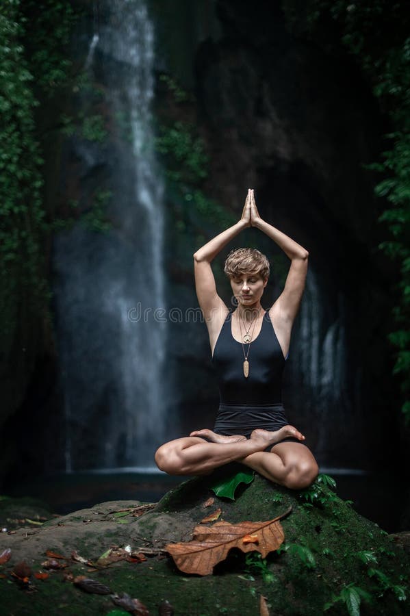 Yoga Practice And Meditation In Nature Woman Practicing Outdoor Stock