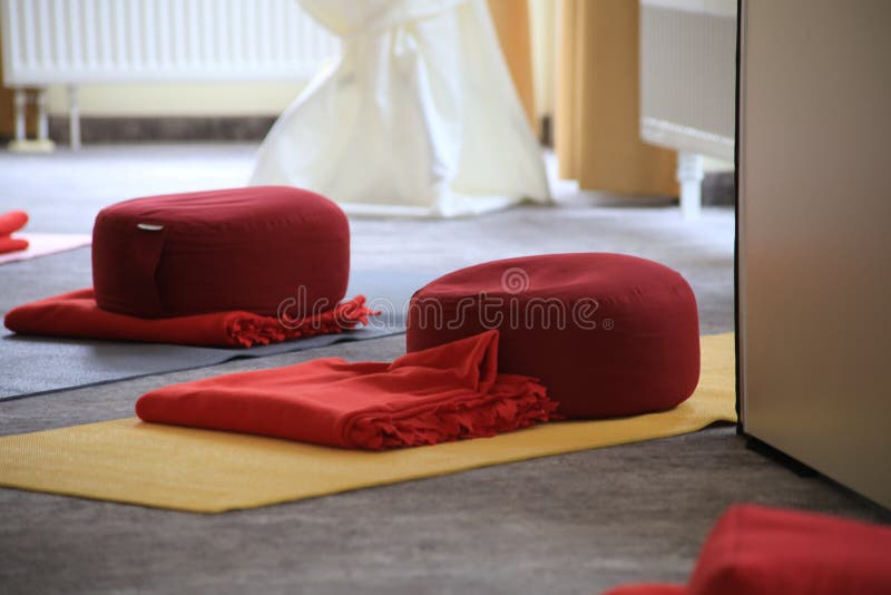 Yoga Room with Mats and Pillows without People Stock Photo - Image of ...