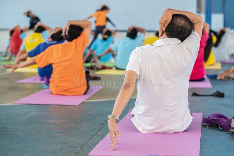 Yoga for senior editorial photo. Image of male, leisure - 116945291