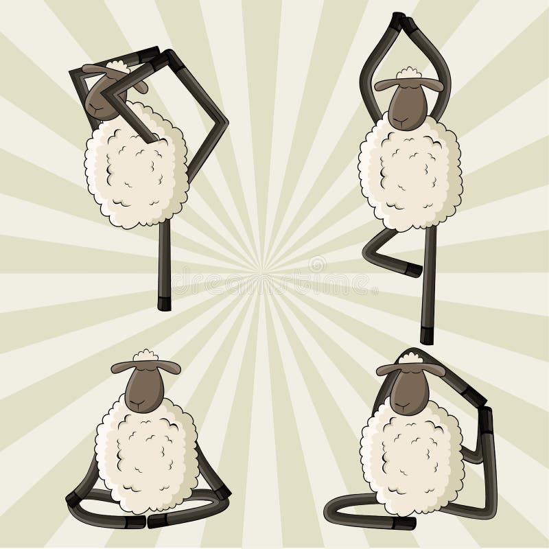 Yoga Sheep Standing in Different Poses. Stock Vector - Illustration of ...