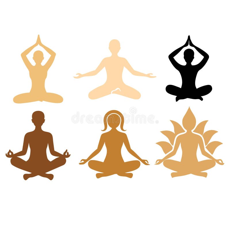 Yoga Silhouette Vector Icon Set Stock Illustration - Illustration of ...