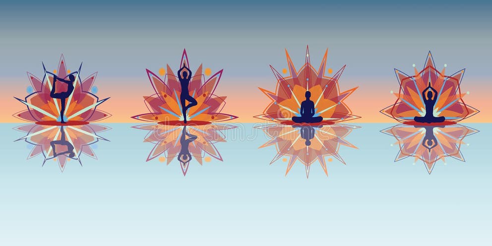 Yoga Silhouettes - Reflection Stock Vector - Illustration of exercise ...