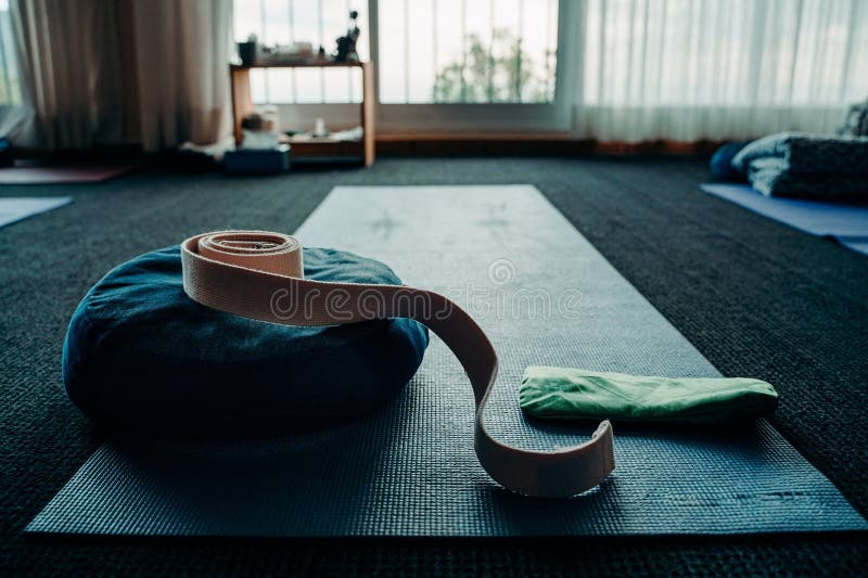 Meditation Space with Yoga Mat and Props Stock Image - Image of minimal ...
