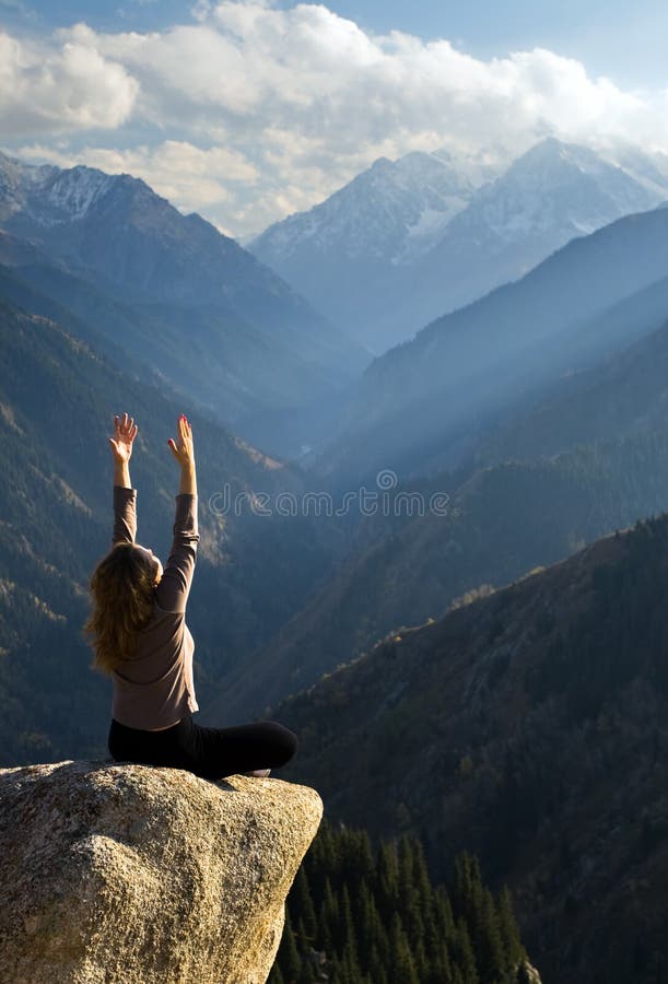 Yoga at summit stock image. Image of female, meditating - 26539977