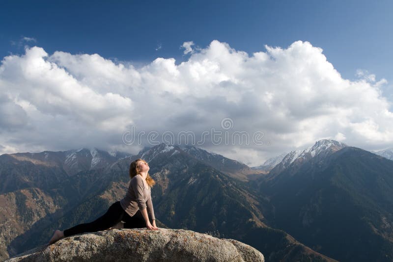 Yoga at summit stock image. Image of female, meditating - 26539977