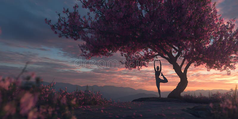 Yoga at Sunset Find Inner Peace with Stunning Nature Stock Illustration ...