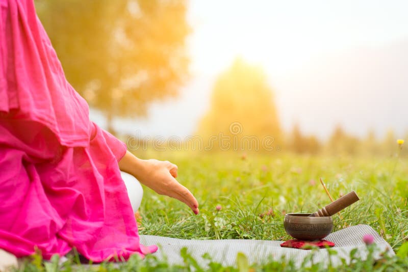 Yoga with Tibetan bell stock photo. Image of ayurveda - 61547202