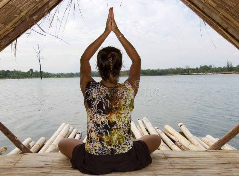Yoga time stock image. Image of sunset, bamboo, position - 2354555